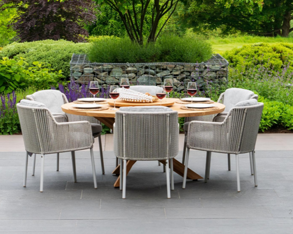 4 Seasons Outdoor Bernini 6 Seat Dining Set with 160cm teak table with ...
