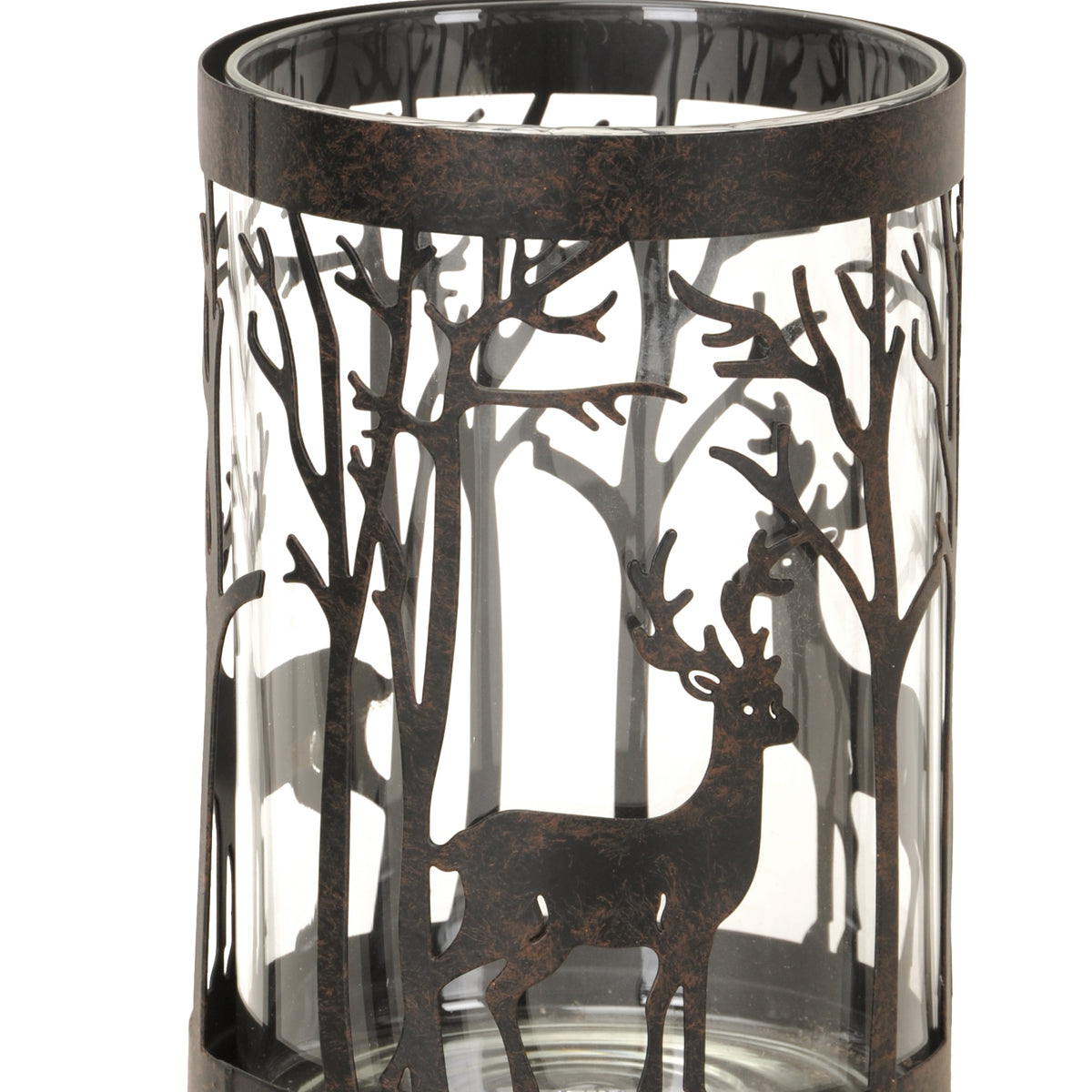 19cm Large Hurricane Lantern with Deer | Mill Race Garden Centre