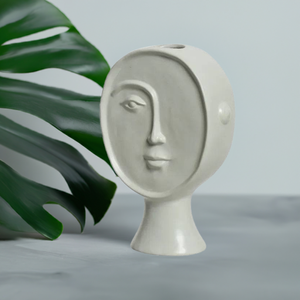Decorative Off-White Porcelain Face Vase – 23.2cm | Mill Race Garden Centre