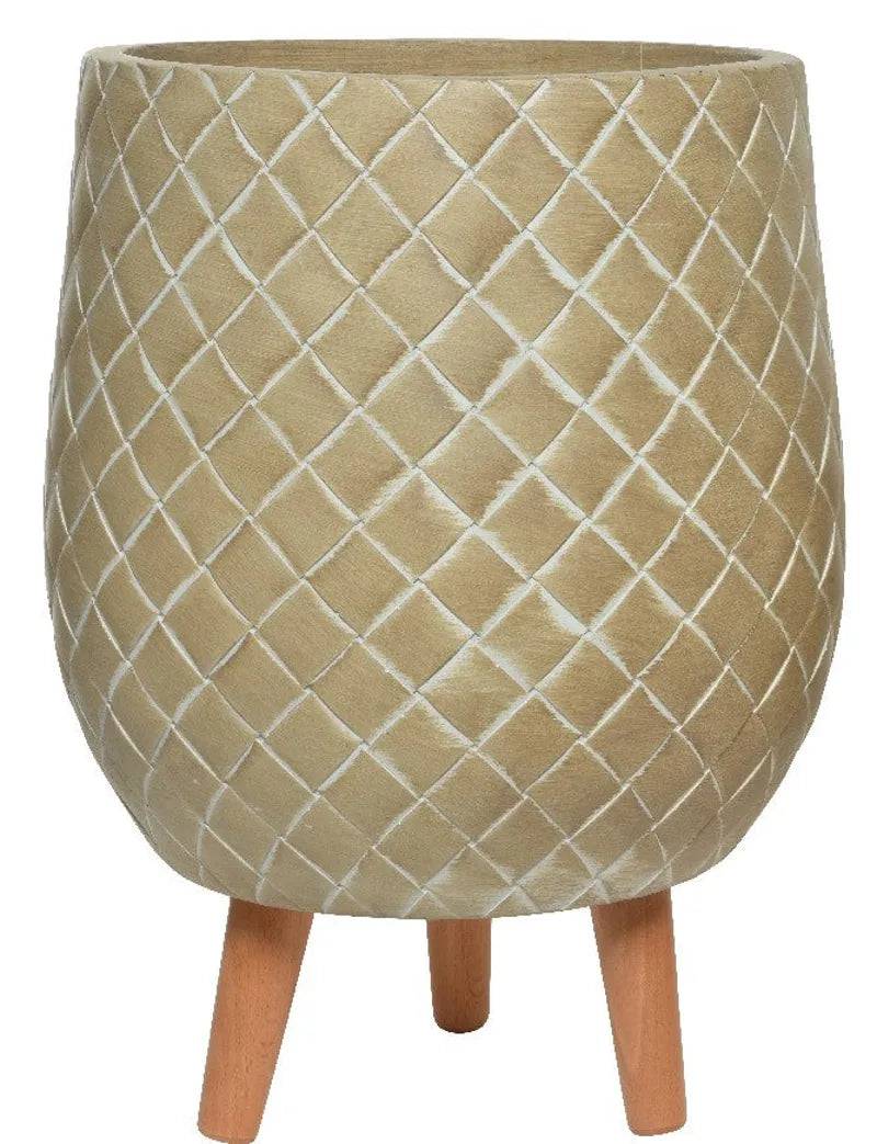 Kyan Planter 43cm Fibre Clay Round Tapered Weaved Leather Outdoor ...