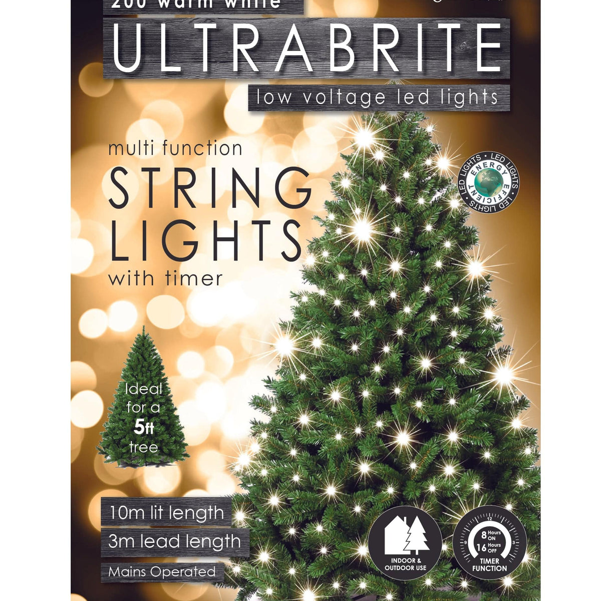 200 LED Warm White Ultra Bright Lights with Timer | Mill Race Garden Centre