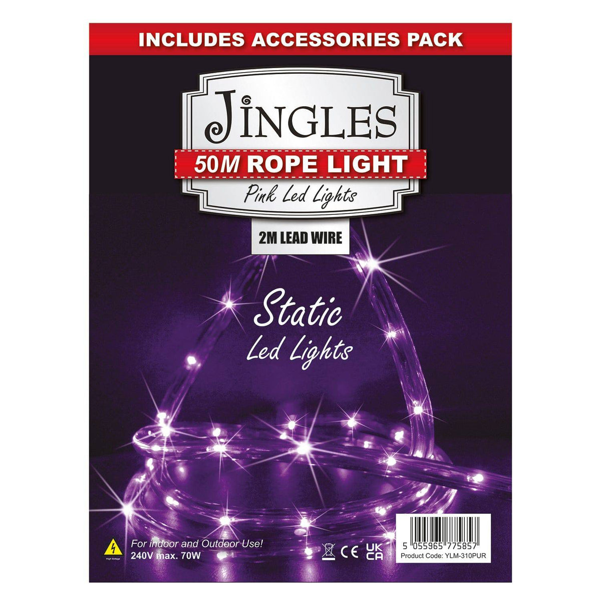 Jingles 50m Rope LED Purple Static Lights | Mill Race Garden Centre
