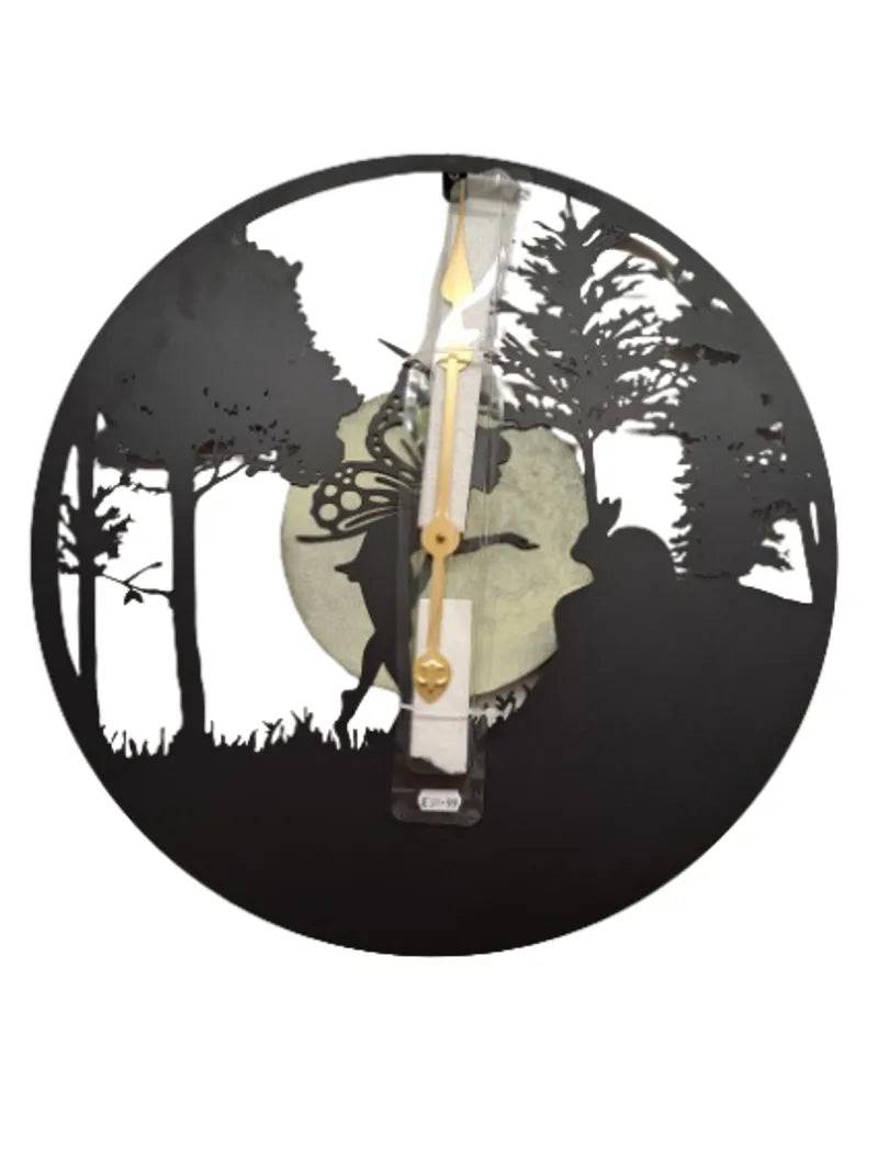 Fairy in Forest Silhouette Wall Clock with Glowing Moon by Primus ...