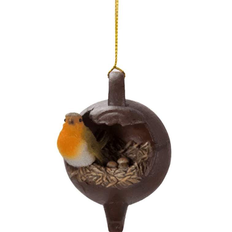 Hanging Mini Robin Teapot Ornament by Vivid Arts | Mill Race Garden Centre